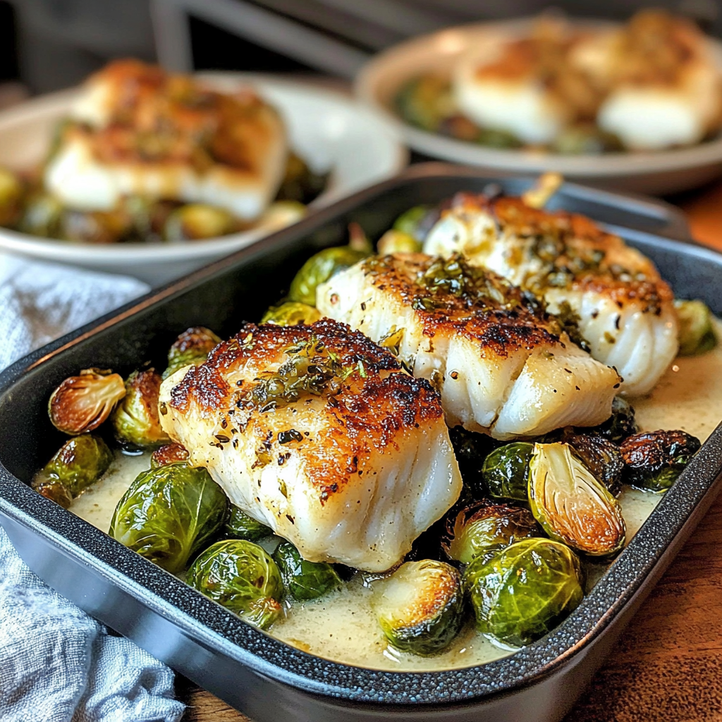 Lemon Garlic Butter Cod Bowls with Roasted Brussels Sprouts – Oven Savors